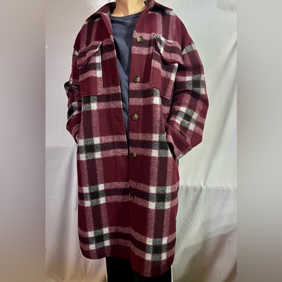 Staccato | Jackets & Coats | Staccato Womens Long Shacket Maroon White ...